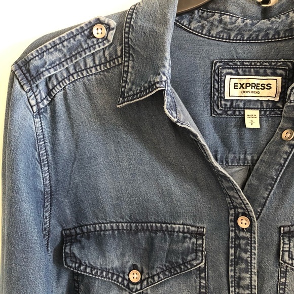Express | Tops | Express Boyfriend Medium Wash Chambray Shirt | Poshmark